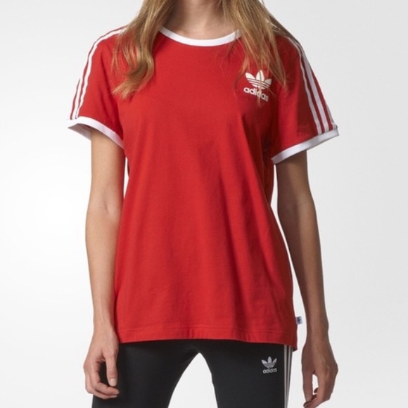 adidas | Tops | Adidas Red Satin Back Tshirt | Poshmark